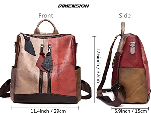 Segater Multicoloured Backpack Fashion Genuine Leather 2 Ways Convertible Shoulder Bag Vintage Patchwork Handbag Travel Satchel Rucksack