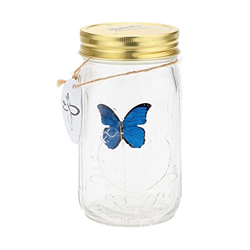 NC Butterfly in a Glass Jar, Hsxxf LED Lamp Jar Animated Butterfly in A Jar Tap to Activate Gift Decoration (Blue)