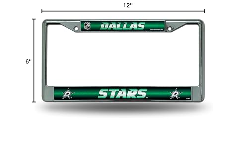 Rico Industries NHL Dallas Stars Bling License Plate Chrome Frame 12" x 6" 12" x 6" Silver Bling Chrome Car/Truck/SUV Auto Accessory