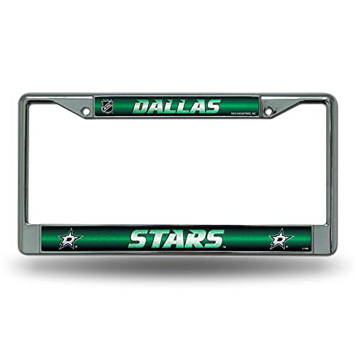 Rico Industries NHL Dallas Stars Bling License Plate Chrome Frame 12" x 6" 12" x 6" Silver Bling Chrome Car/Truck/SUV Auto Accessory