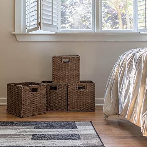 Foldable Synthetic Plastic Wicker Storage Basket with Iron Wire Frame By Blue Ridge Basket Company(Set of 4)