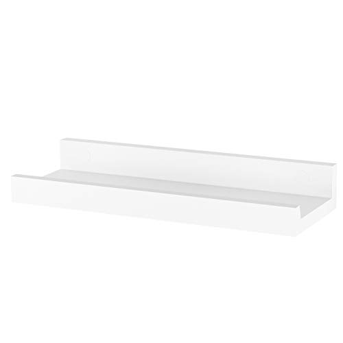 YOYAI Natural Bamboo Floating Shelves Wall Mounted Rustic Wood Wall Shelves Wooden Wall Storage Organizer Home Decor Living Room Kitchen Bedroom (White,13.8 in)