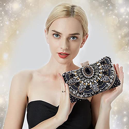 Yokawe Womens Rhinestone Evening Clutch Bags Beaded Sequin Purse Crystal Wedding Party Prom Handbag