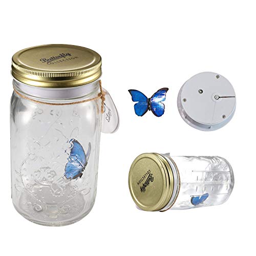 NC Butterfly in a Glass Jar, Hsxxf LED Lamp Jar Animated Butterfly in A Jar Tap to Activate Gift Decoration (Blue)