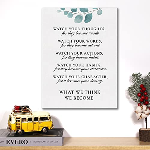 Inspirational Canvas Wall Art Motivational Watch Your Thoughts Quote Canvas Print Positive Canvas Painting Office Home Classroom Wall Decor Framed Gift 12x15 Inch