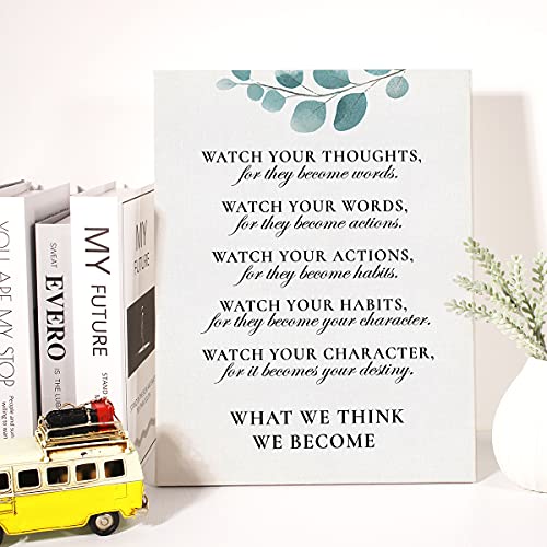 Inspirational Canvas Wall Art Motivational Watch Your Thoughts Quote Canvas Print Positive Canvas Painting Office Home Classroom Wall Decor Framed Gift 12x15 Inch