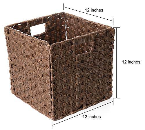 Foldable Synthetic Plastic Wicker Storage Basket with Iron Wire Frame By Blue Ridge Basket Company(Set of 4)