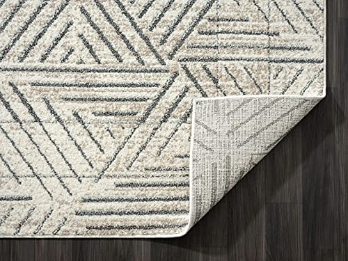 Abani Contemporary Cream & Grey Geometric Area Rug - 7'9" x 10'2" (8x10) Non-Shed Rugs Modern Triangle Pattern Living Room Carpet