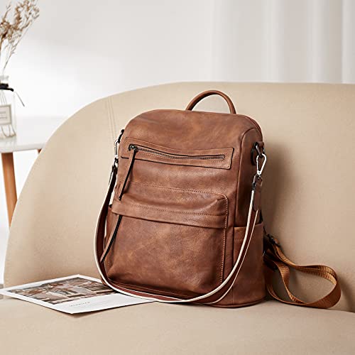 BROMEN Womens Backpack Purse Fashion Leather Backpack Purse for Women Travel Shoulder Bags Brown