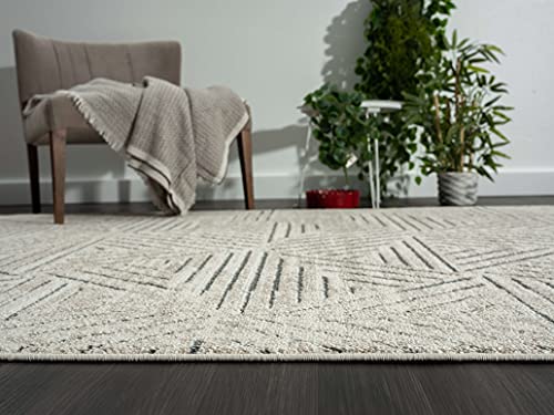 Abani Contemporary Cream & Grey Geometric Area Rug - 7'9" x 10'2" (8x10) Non-Shed Rugs Modern Triangle Pattern Living Room Carpet
