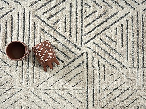 Abani Contemporary Cream & Grey Geometric Area Rug - 7'9" x 10'2" (8x10) Non-Shed Rugs Modern Triangle Pattern Living Room Carpet