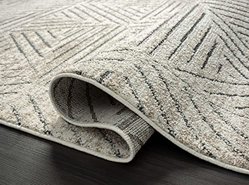 Abani Contemporary Cream & Grey Geometric Area Rug - 7'9" x 10'2" (8x10) Non-Shed Rugs Modern Triangle Pattern Living Room Carpet