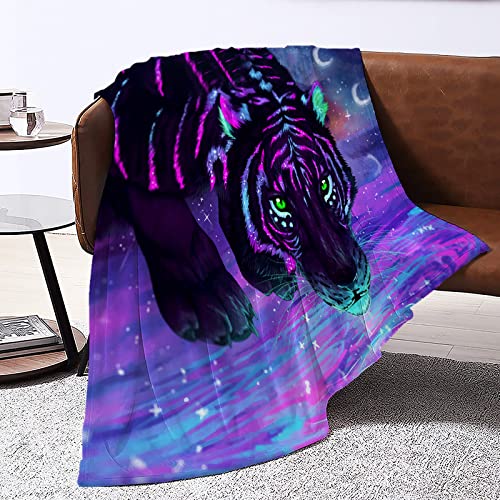 Tiger Blanket for Bed Sofa Couch 3D Wild Animal Print Throw Blanket Wildlife Blanket Galaxy Fuzzy Blanket Purple Blanket (51" x 59")