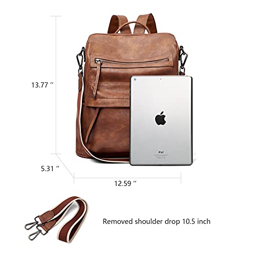 BROMEN Womens Backpack Purse Fashion Leather Backpack Purse for Women Travel Shoulder Bags Brown
