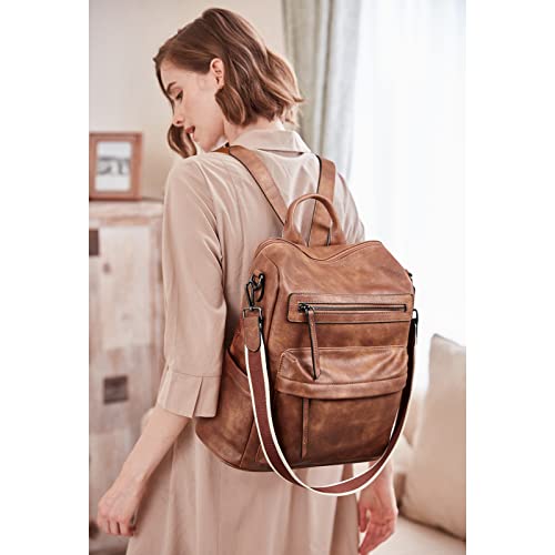 BROMEN Womens Backpack Purse Fashion Leather Backpack Purse for Women Travel Shoulder Bags Brown