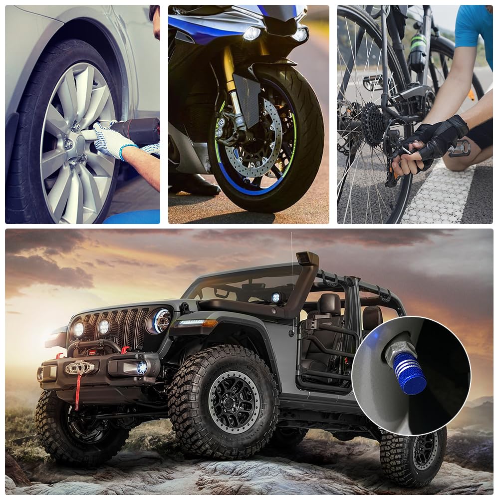 Senzeal 5X Aluminum Car Tire Valve Stem Caps Round Style Air Covers Blue