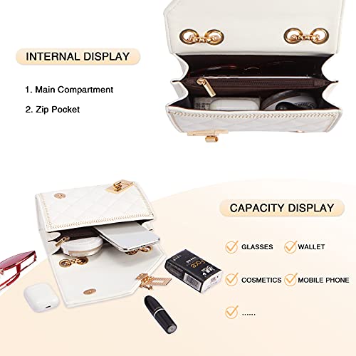 Aiqudou Quilted Crossbody Bag Purses for Women - PU Leather Clutch Designer Handbags Cute Shoulder Bag Medium Size(White)