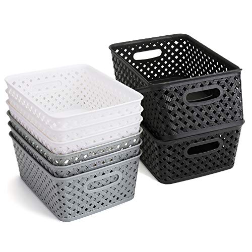 Bekith 9 Pack Plastic Storage Basket, Organizer Tote Bin for Closet Organization, De-Clutter, Accessories, Toys, Cleaning Products and More