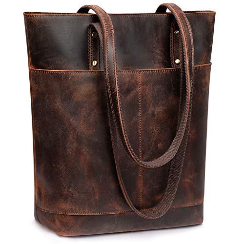 S-ZONE Medium Women Genuine Leather Tote Bag Ladies Shoulder Purse Handbag Big Front Pocket