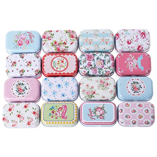 HELYZQ Flower Tin Trinket Jewelry Coin Box Tinplate Storage Case Small Rectangular