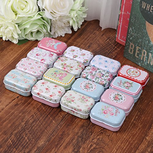HELYZQ Flower Tin Trinket Jewelry Coin Box Tinplate Storage Case Small Rectangular