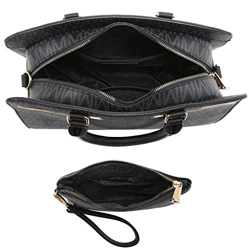 MKP Women Satchel Handbags Shoulder Purses Totes Top Handle Work Bags with Matching Wristlet Wallet (Black)
