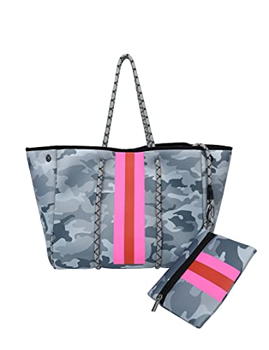 Trymall Beach Bags, Large Capacity Handbag Camo Waterproof Women Casual Fashion Tote (White Red)