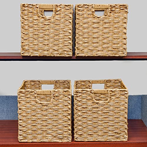 Foldable Synthetic Plastic Wicker Storage Basket with Iron Wire Frame By Blue Ridge Basket Company (Set of 4)