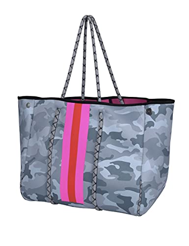 Trymall Beach Bags, Large Capacity Handbag Camo Waterproof Women Casual Fashion Tote (White Red)