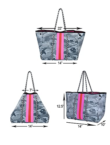 Trymall Beach Bags, Large Capacity Handbag Camo Waterproof Women Casual Fashion Tote (White Red)