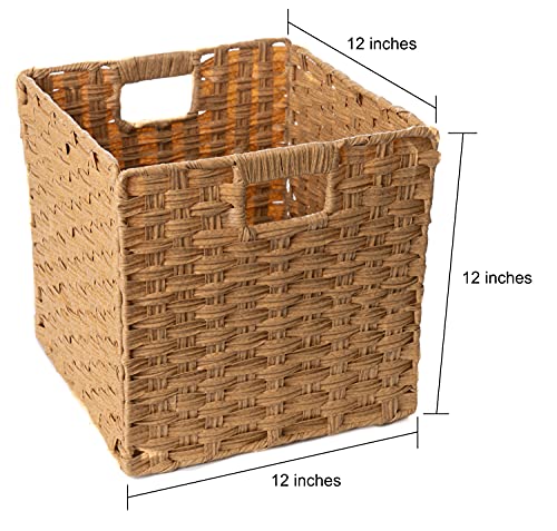 Foldable Synthetic Plastic Wicker Storage Basket with Iron Wire Frame By Blue Ridge Basket Company (Set of 4)