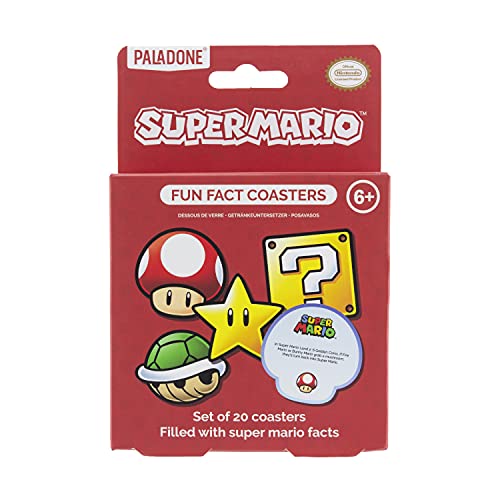 Paladone Super Mario Fun Fact Coasters, Set of 20, Officially Licensed Nintendo Merchandise, Multicolor, One Size, PP8051NN