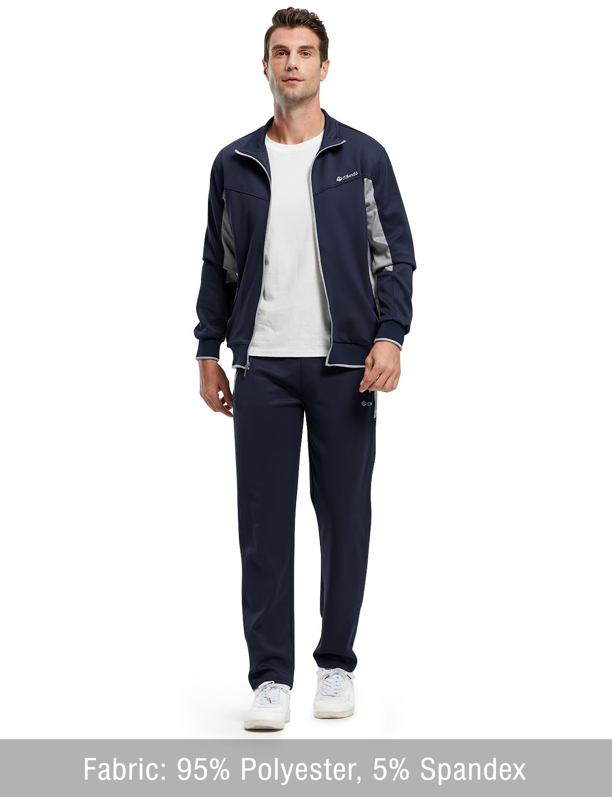 TBMPOY Men's Tracksuits Sweatsuits for Men Set Track Suits 2 Piece Casual Athletic Jogging Warm Up Full Zip Sweat Suits Navy/Grey M