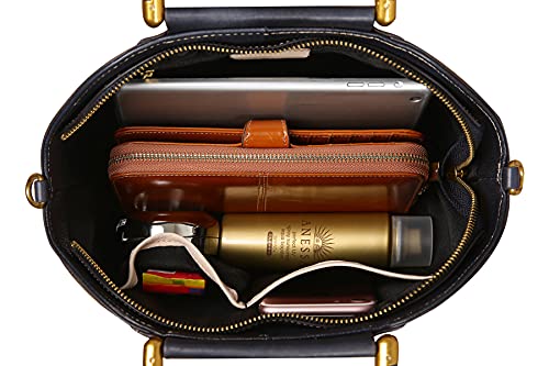 HESHE Vintage Leather Purses for Women Organizer Top Handle Tote Bags Shoulder Bag Laides Handbags(Grey)
