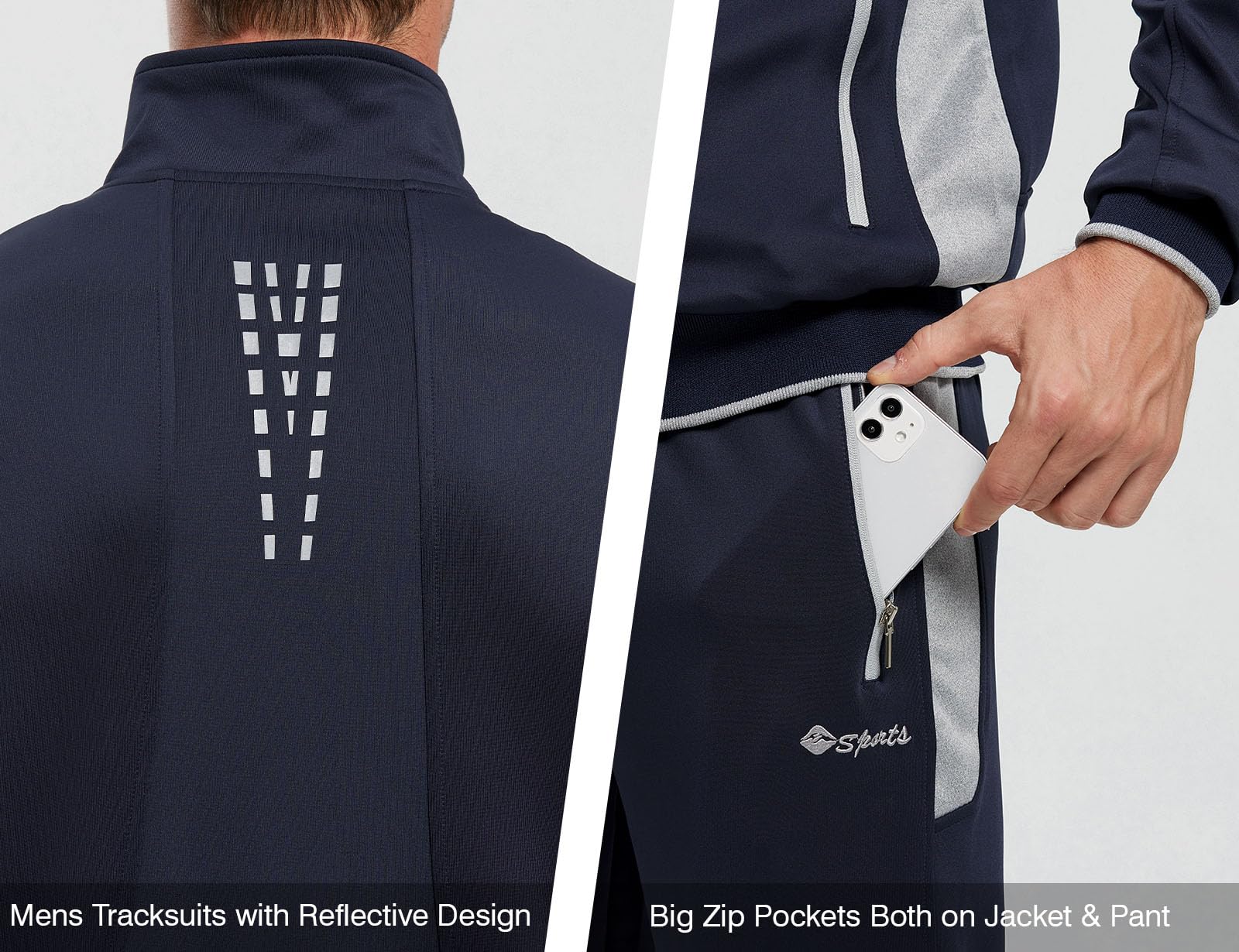 TBMPOY Men's Tracksuits Sweatsuits for Men Set Track Suits 2 Piece Casual Athletic Jogging Warm Up Full Zip Sweat Suits Navy/Grey M