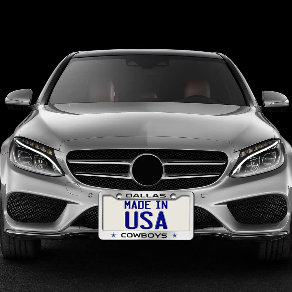 2 Pack Fit Cowboys License Plate Frames, Car Tag License Plate Cover for Cowboys,Silver