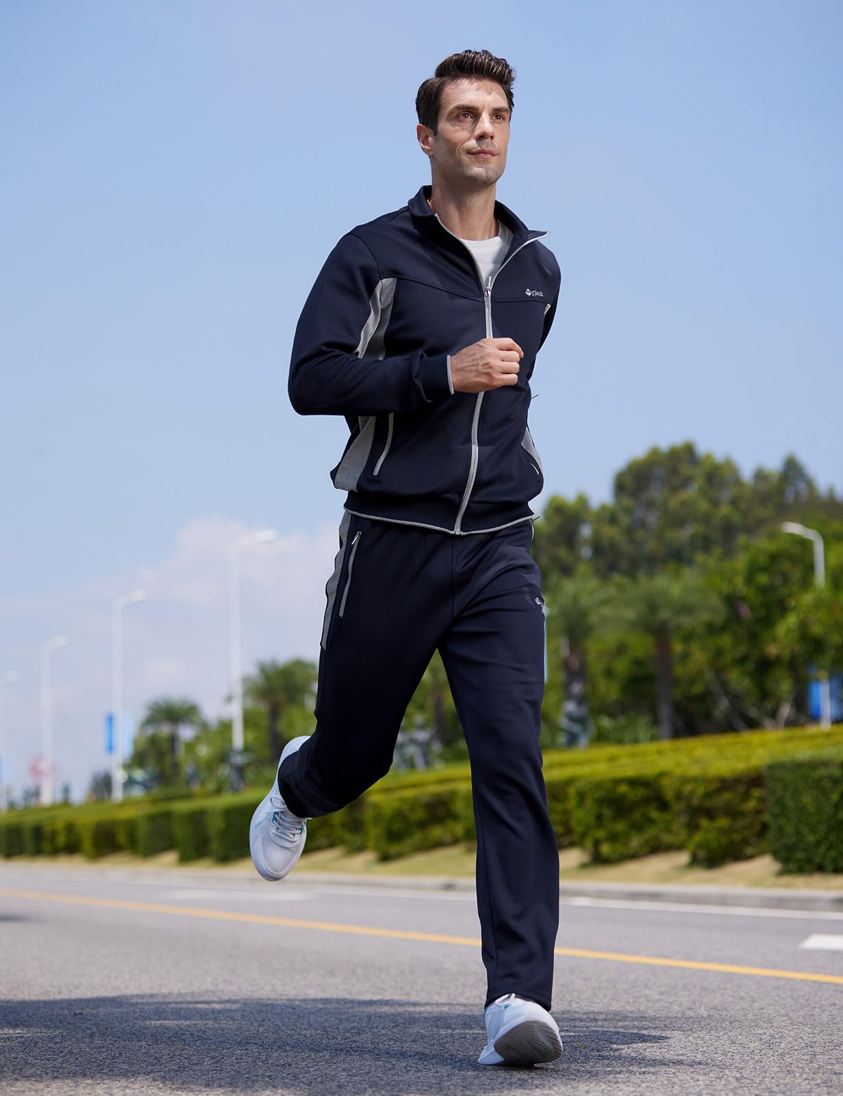 TBMPOY Men's Tracksuits Sweatsuits for Men Set Track Suits 2 Piece Casual Athletic Jogging Warm Up Full Zip Sweat Suits Navy/Grey M