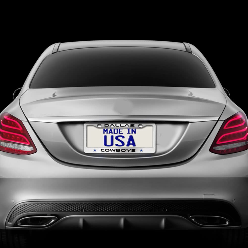 2 Pack Fit Cowboys License Plate Frames, Car Tag License Plate Cover for Cowboys,Silver