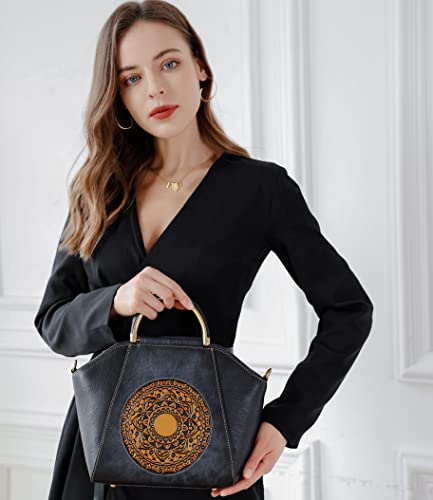 HESHE Vintage Leather Purses for Women Organizer Top Handle Tote Bags Shoulder Bag Laides Handbags(Grey)