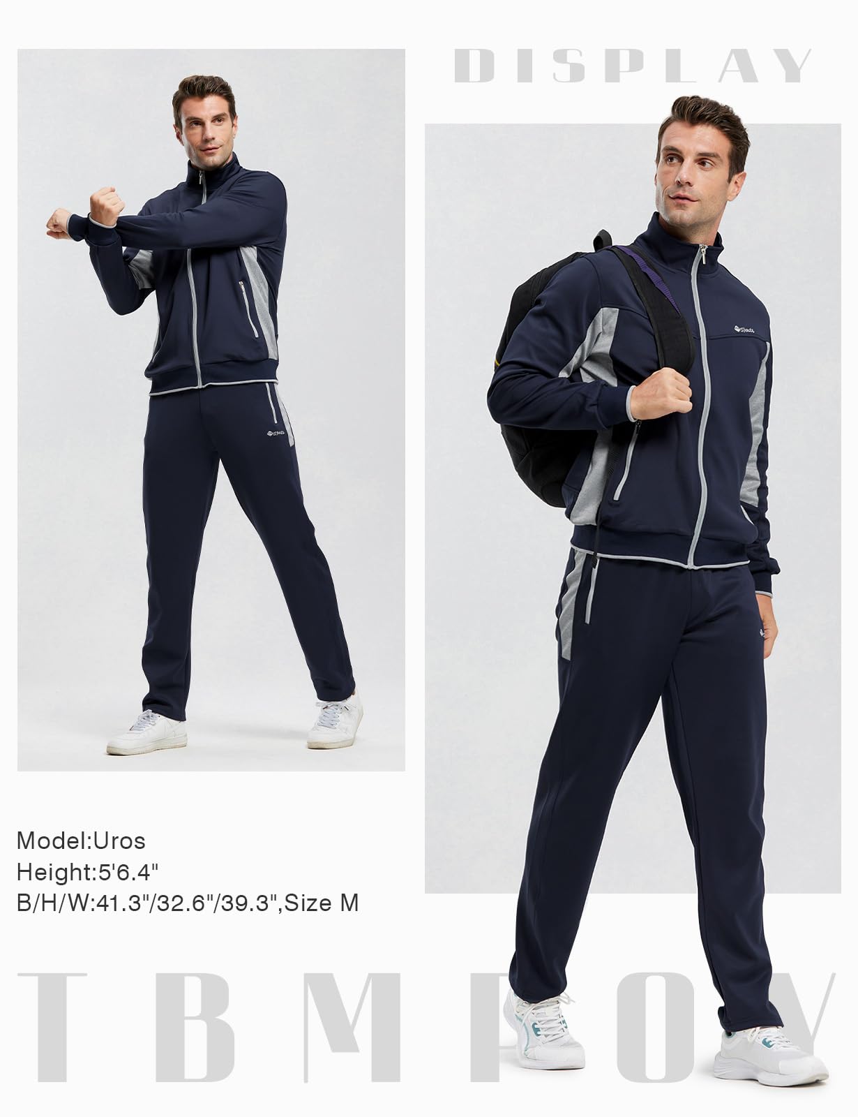 TBMPOY Men's Tracksuits Sweatsuits for Men Set Track Suits 2 Piece Casual Athletic Jogging Warm Up Full Zip Sweat Suits Navy/Grey M