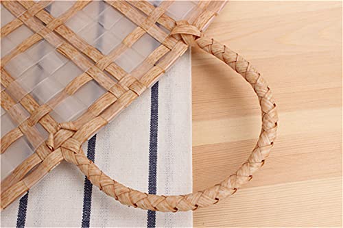 Women Straw Tote Bag Handmade Rattan Transparent Handbag Beach Handwoven Shoulder Bag Large Capacity Shopping Bag (Pink,L)