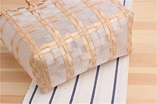 Women Straw Tote Bag Handmade Rattan Transparent Handbag Beach Handwoven Shoulder Bag Large Capacity Shopping Bag (Pink,L)