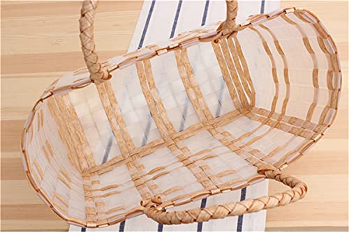 Women Straw Tote Bag Handmade Rattan Transparent Handbag Beach Handwoven Shoulder Bag Large Capacity Shopping Bag (Pink,L)