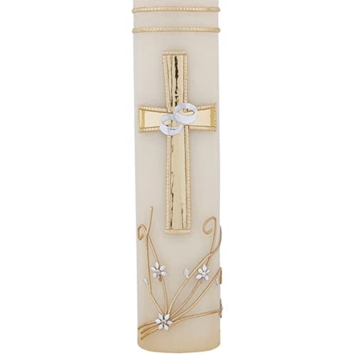 Wedding Unity Candle Set for Ceremonies, Gold Tone and Silver Toned Ornate Centerpiece Candles, 3 Pieces Included