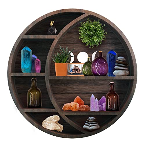 Midasfix Moon Shelf for Crystals, Large 16” Crystal Shelf Display, Essential Oil Shelf. Crescent Moon Shelf for Wall Décor