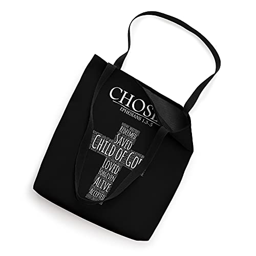 Chosen Ephesians 1:3-5 Tshirt with Cross Word Collage Tote Bag