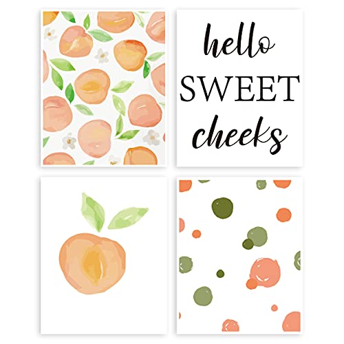 VIYZZX Funny Bathroom Decor Quotes Wall Art Hello Sweet Cheeks Prints Set Of Four Photos 8x10 Watercolor Peach Bathroom Sign Toilet Restroom Decor