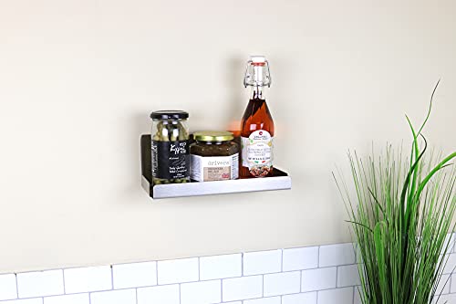 Deco Gables Designs 4 Modern Brushed Stainless Steel Spice Racks Floating Wall Shelf Hanging Durable Polished Solid Metal for Home Kitchen Dining Room with Mounting Hardware 10 Inches Wide Set of 4