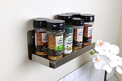 Deco Gables Designs 4 Modern Brushed Stainless Steel Spice Racks Floating Wall Shelf Hanging Durable Polished Solid Metal for Home Kitchen Dining Room with Mounting Hardware 10 Inches Wide Set of 4