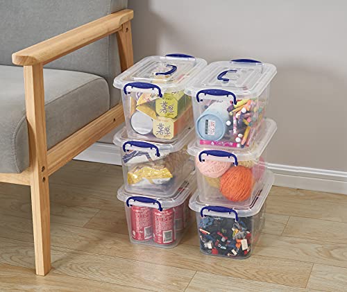YYQX 6-Pack Clear Plastic Storage Bin with Lids, Stackable Organizer Box with Latching Handle, 6.5L/7quart